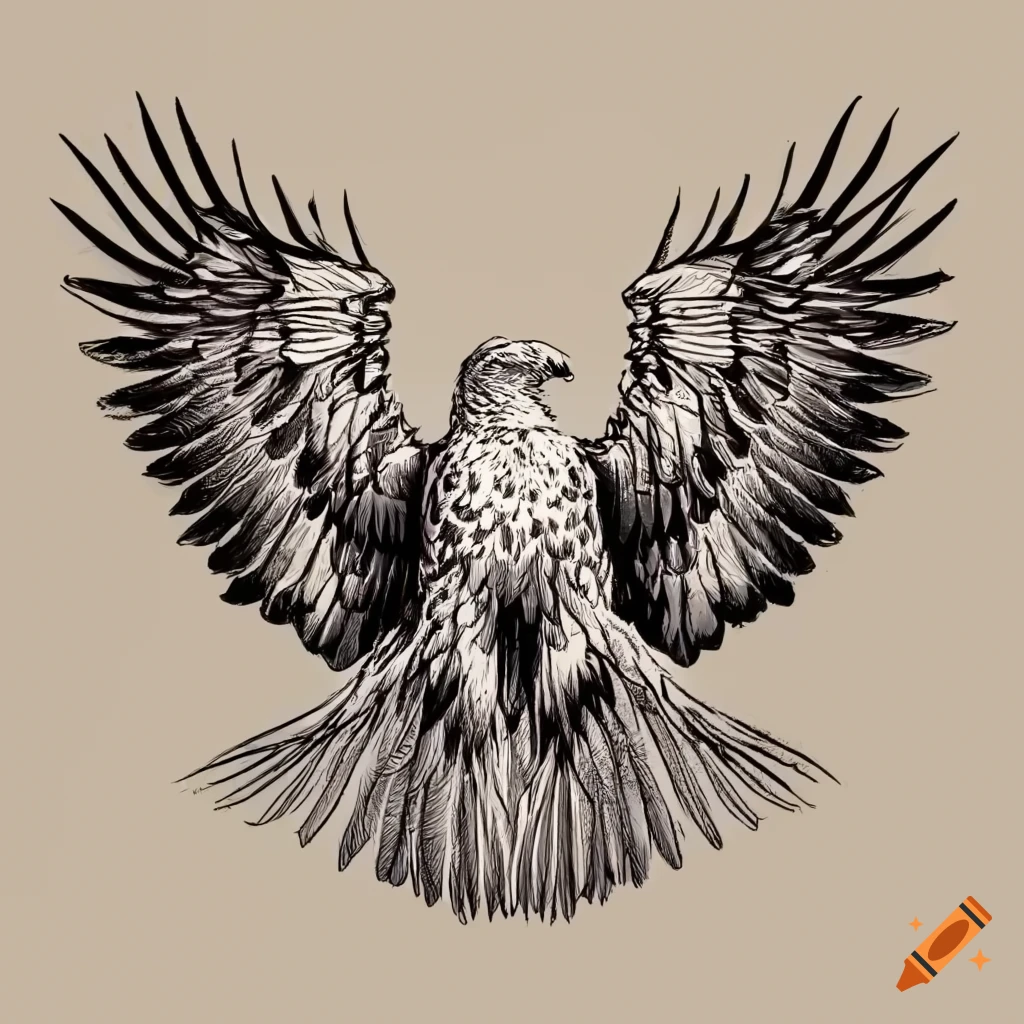 Front-facing eagle illustration with open wings in monotone