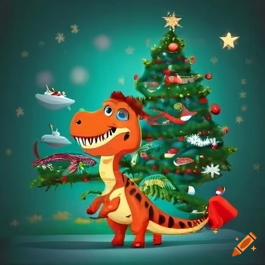 Dinosaur on a Christmas tree on Craiyon
