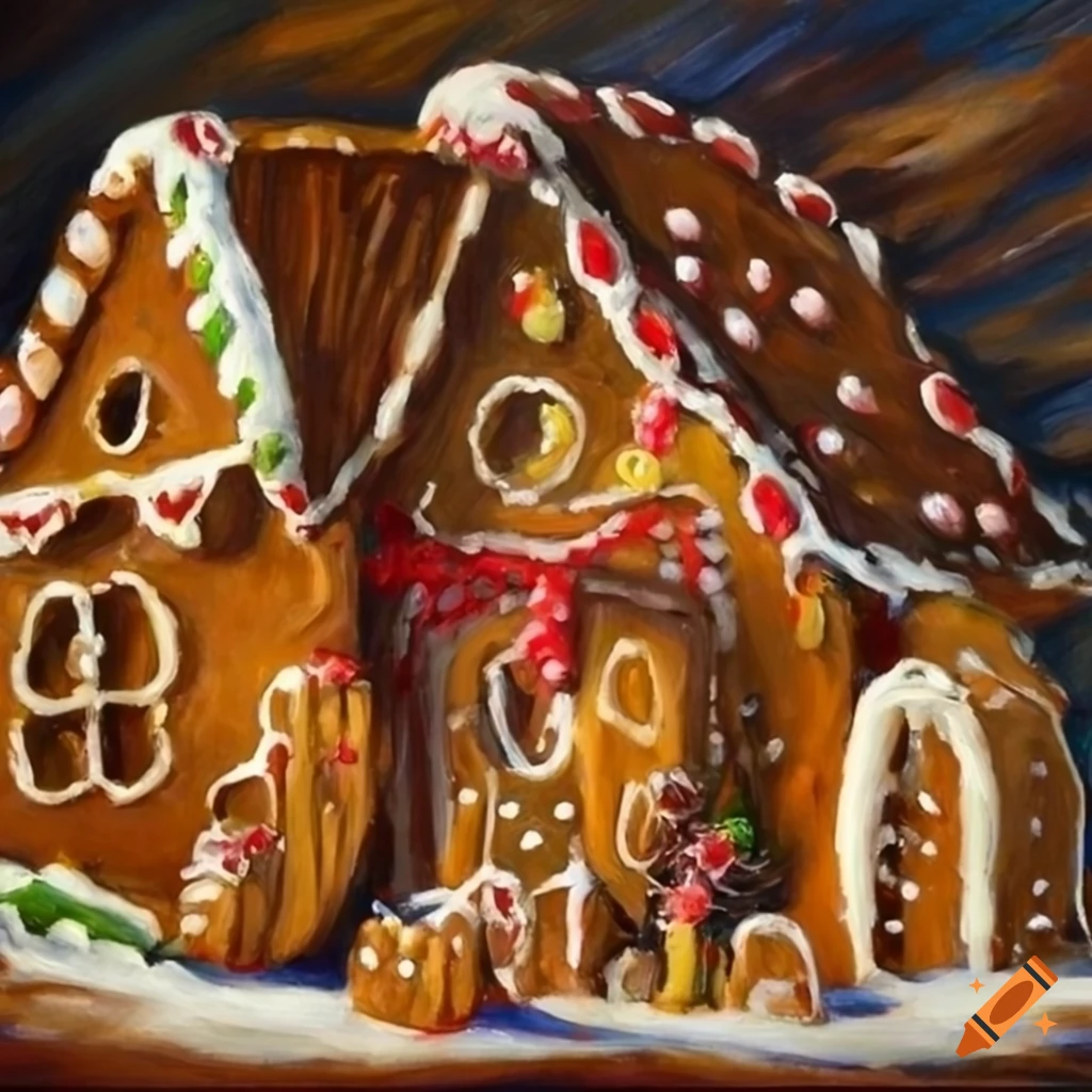 Gingerbread house oil paintings on Craiyon