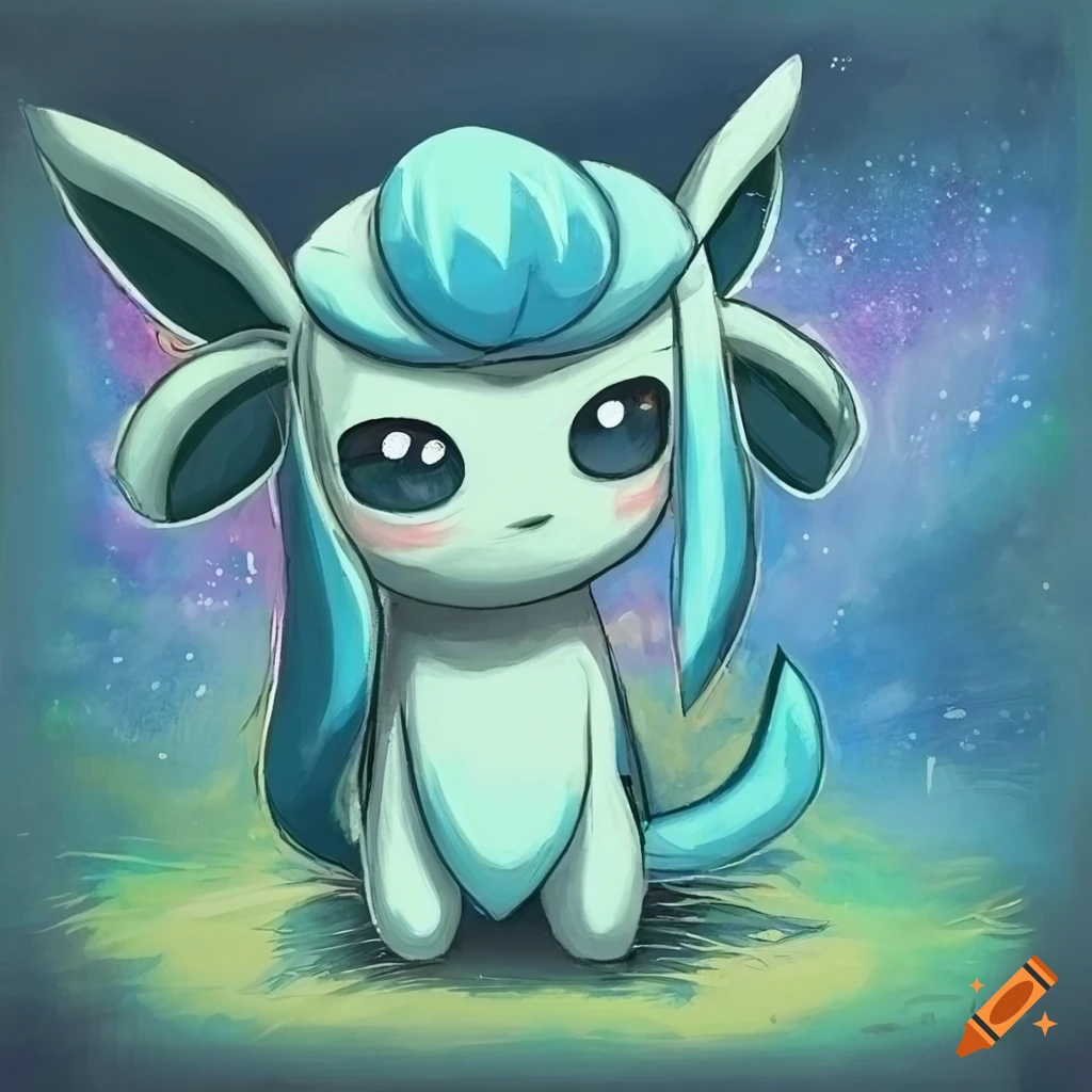 Glaceon the pokémon in an oil blend pastel illustration