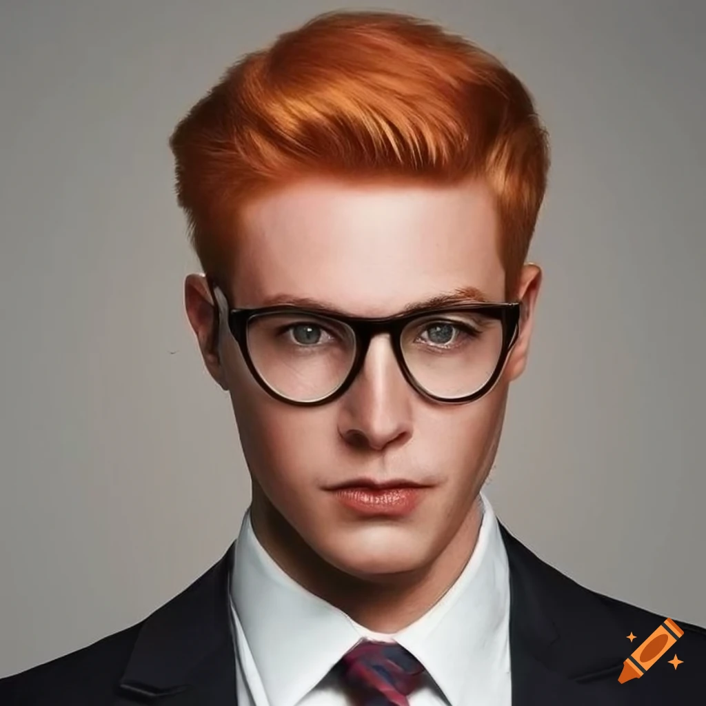 Realistic portrait of a 24-year-old male with short orange hair, suit ...