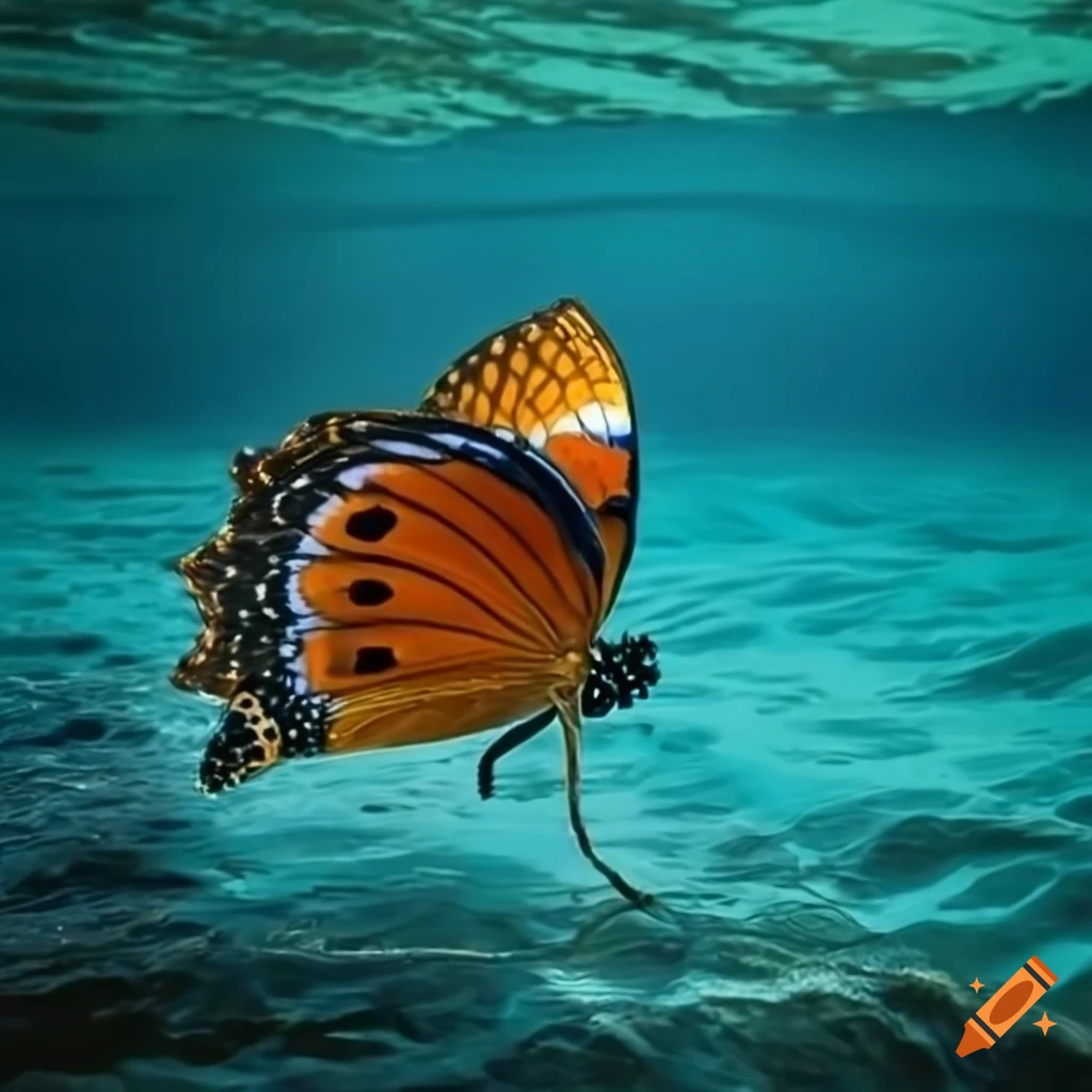 Butterfly and turtle in ocean