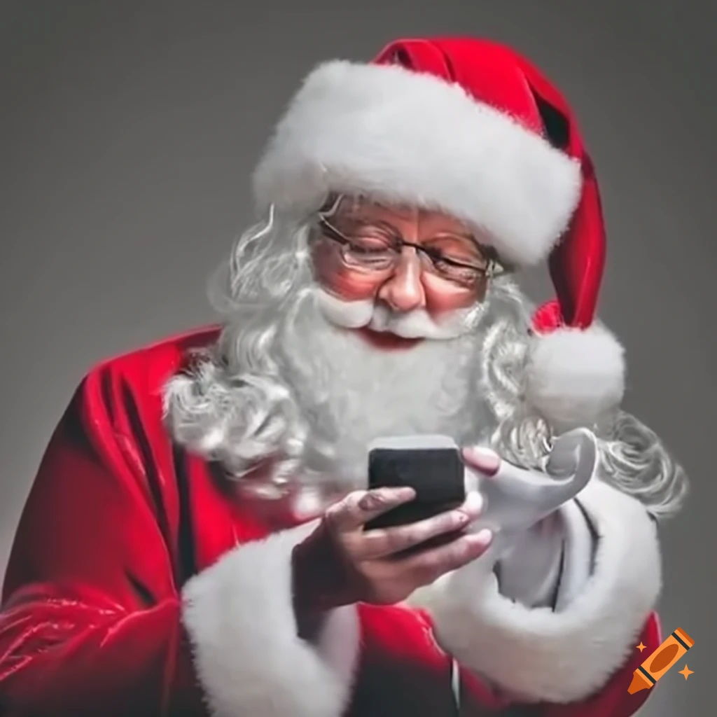 Santa claus texting on a smartphone