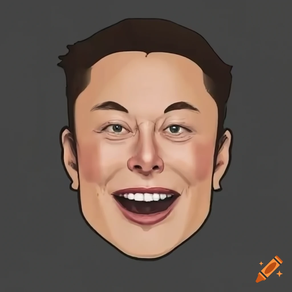 Cartoon-like front view of Elon Musk head logo on Craiyon