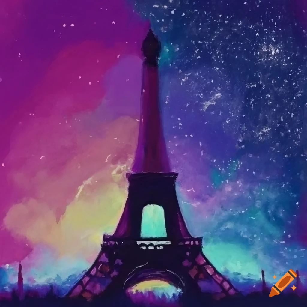 Eifel tower against a starry night sky in pastel art
