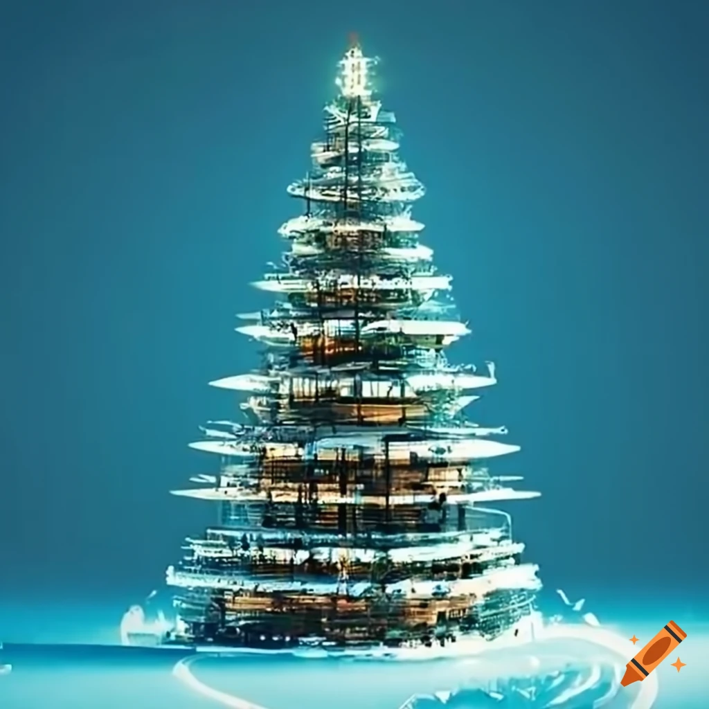 Architectural skyscraper resembling a christmas tree
