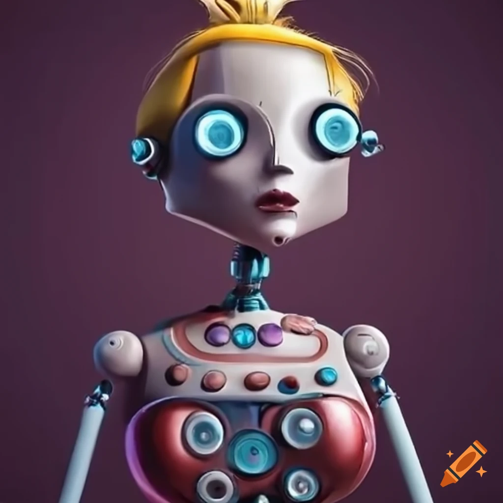 Illustration of a robot in the style of alice in wonderland