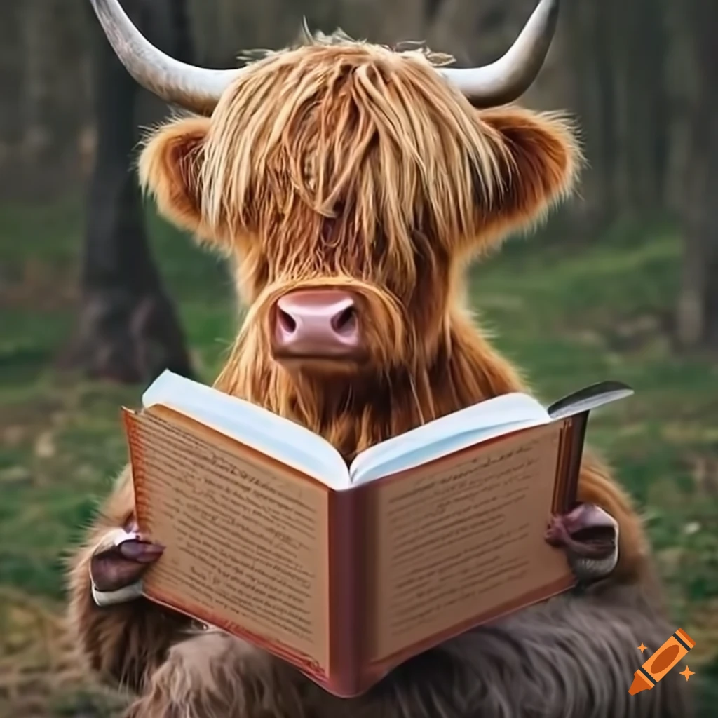 Highland cow reading a book on Craiyon