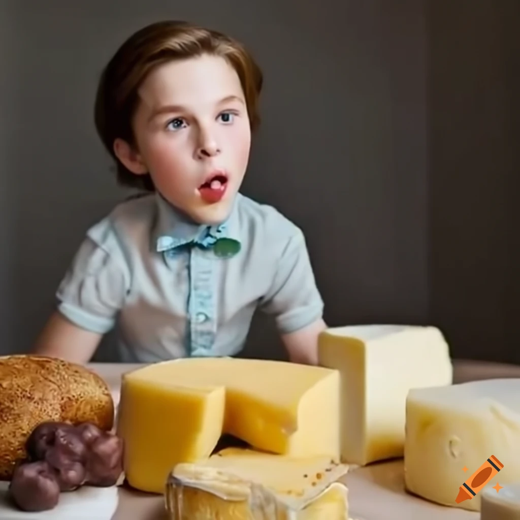 Young sheldon enjoying a variety of cheeses on Craiyon