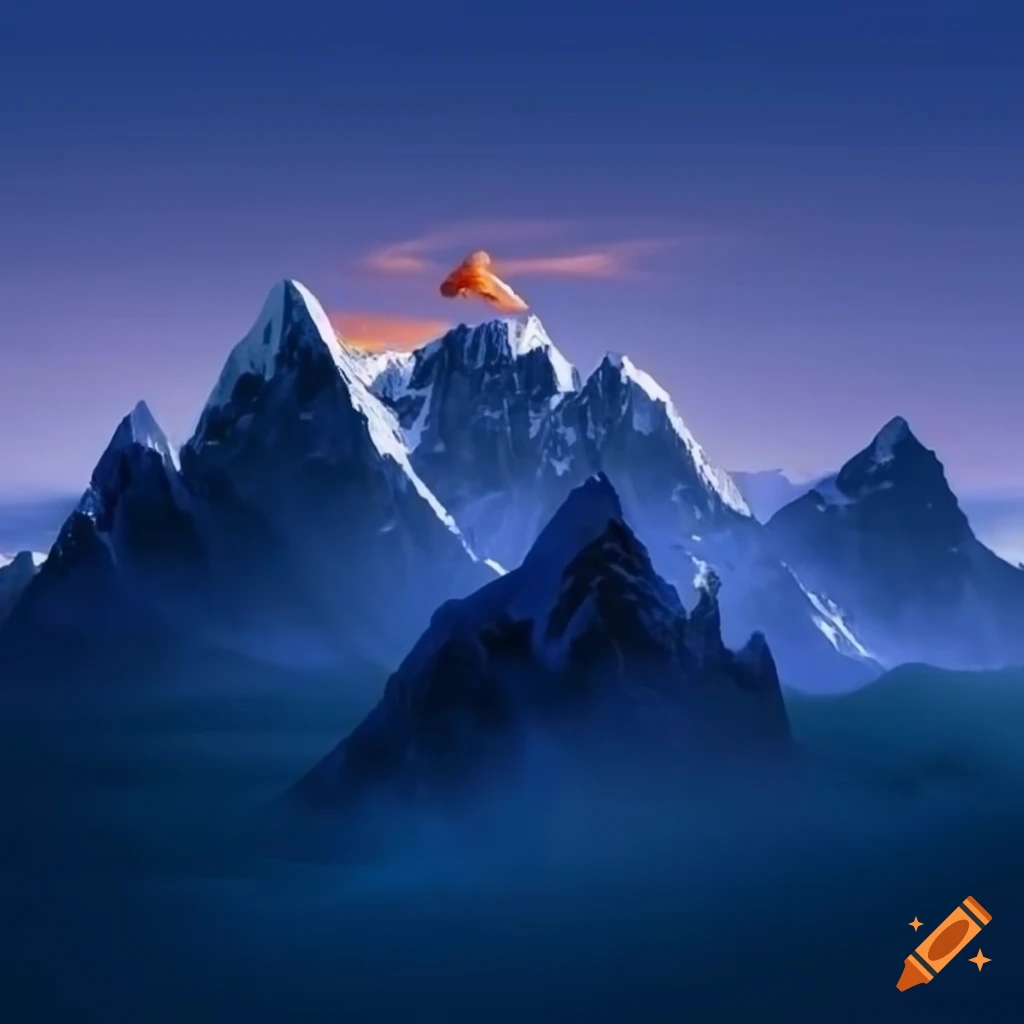 Mountain range with eagle in blue and orange colors on Craiyon