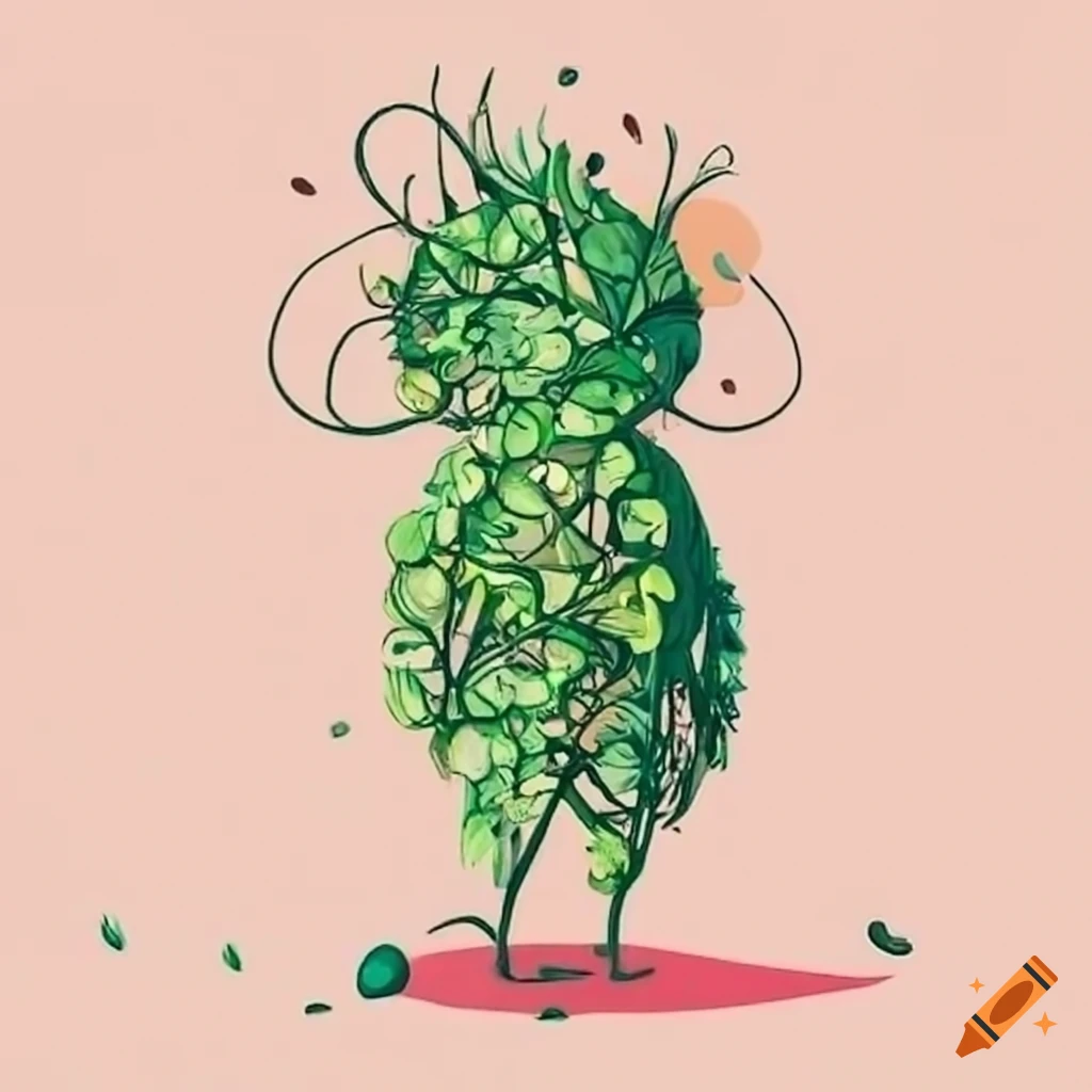 Captivating plant-based character in a forest setting