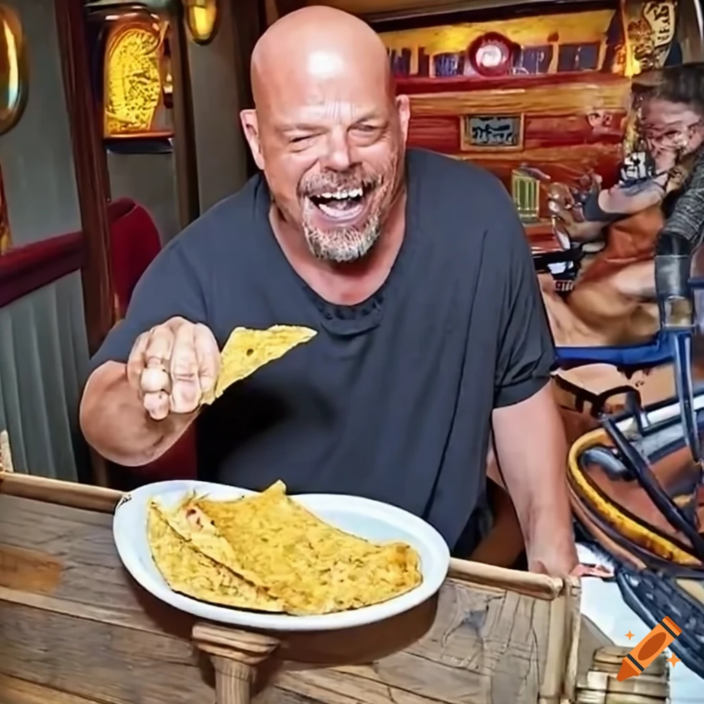 Man enjoying nachos on a wooden roller coaster at a pawn shop themed ...