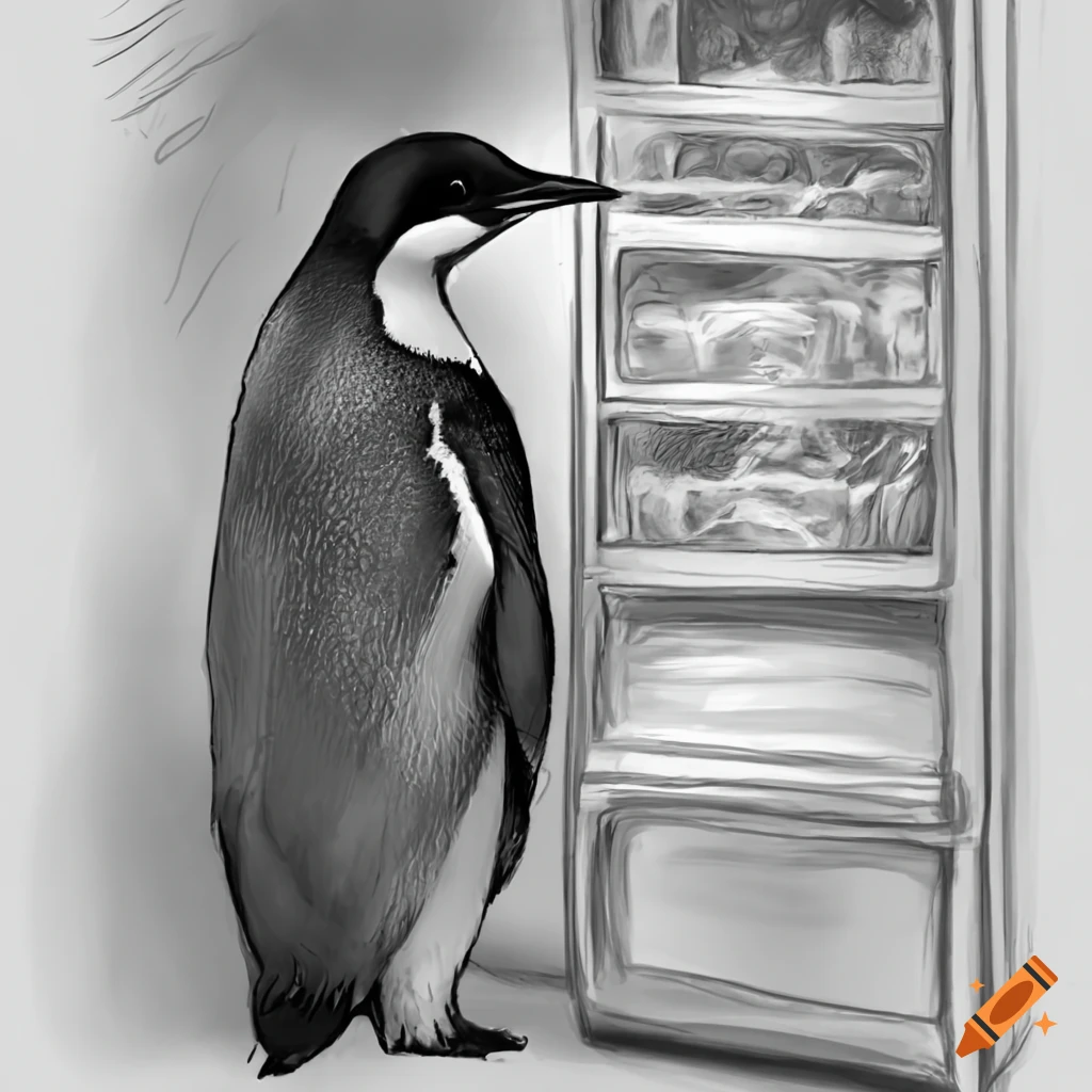 Penguin inside a freezer on Craiyon