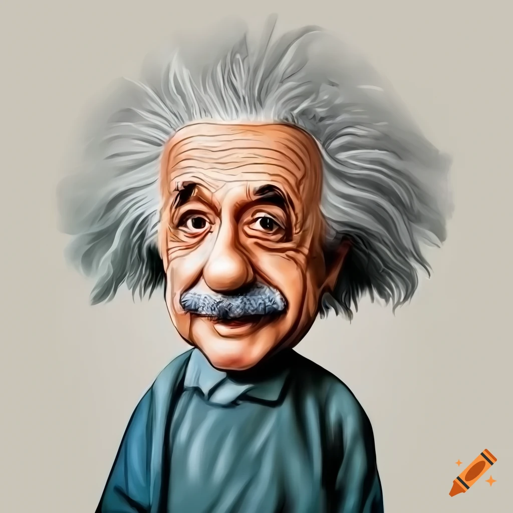 Colorful caricature illustration of smiling Albert Einstein on Craiyon