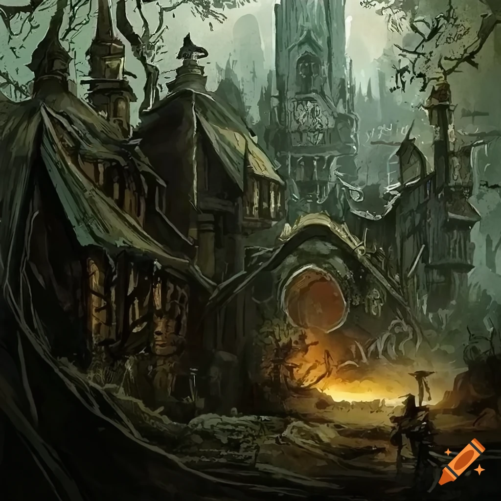 Alley of terror with cobwebs, ghosts, and souls in a horror fantasy ...