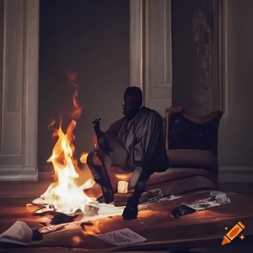 Kanye west writing with a pen surrounded by fire on Craiyon