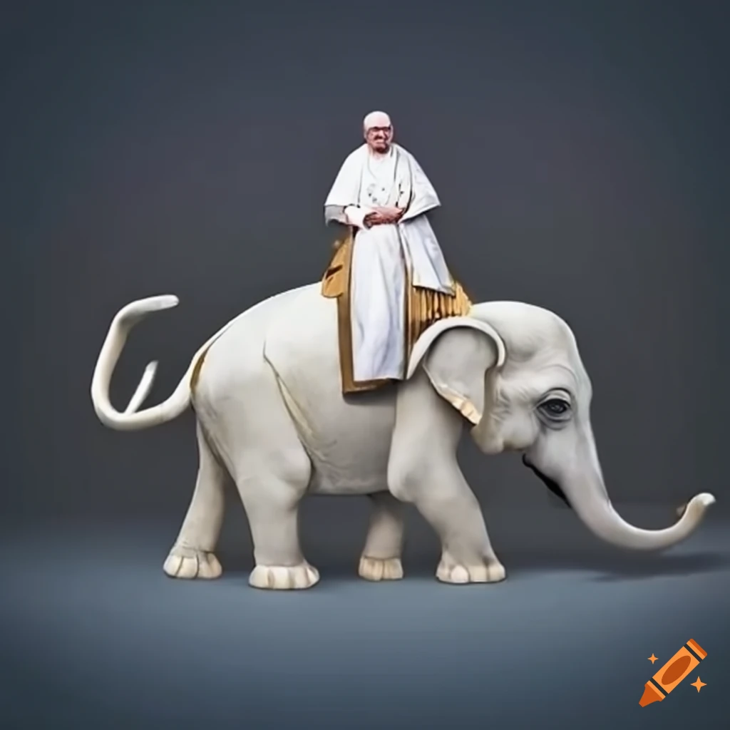 Pope francis riding on a white elephant