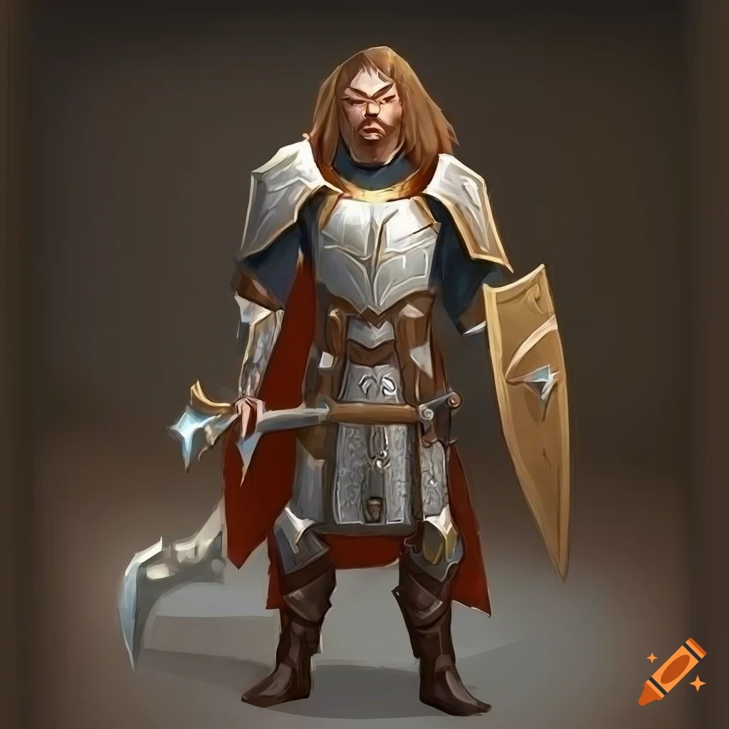 Paladin with chainmail, cross, shield, and battle axe in realistic ...