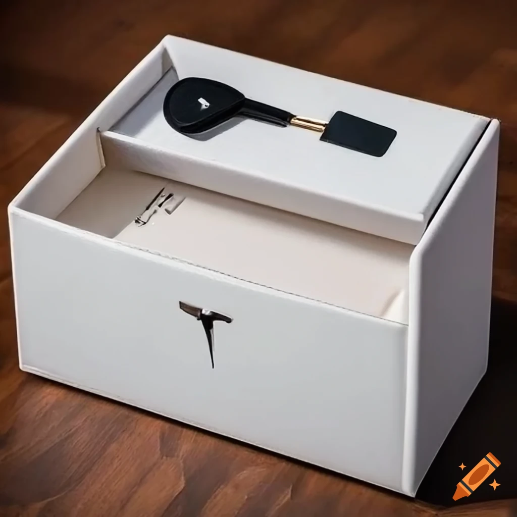 White leather box with a tesla key inside