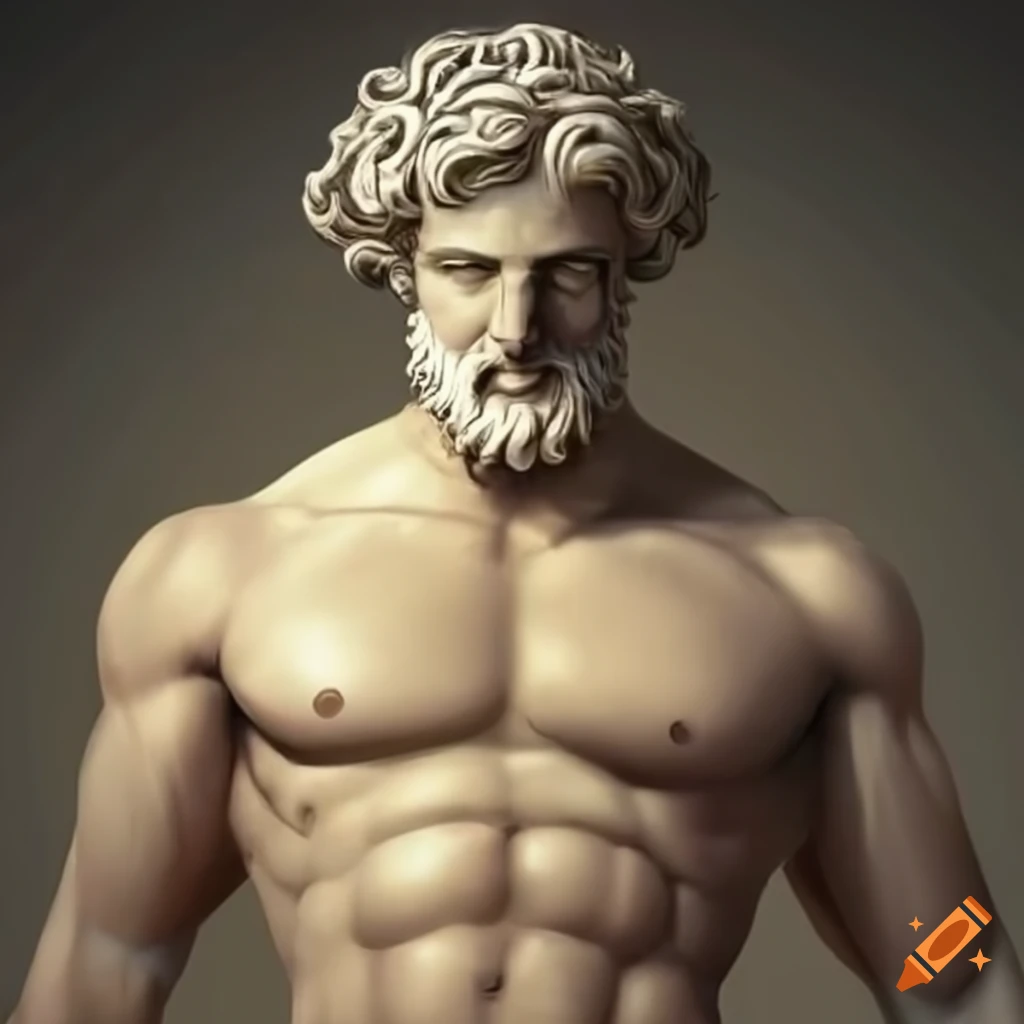 Greek god admiring his muscles on Craiyon
