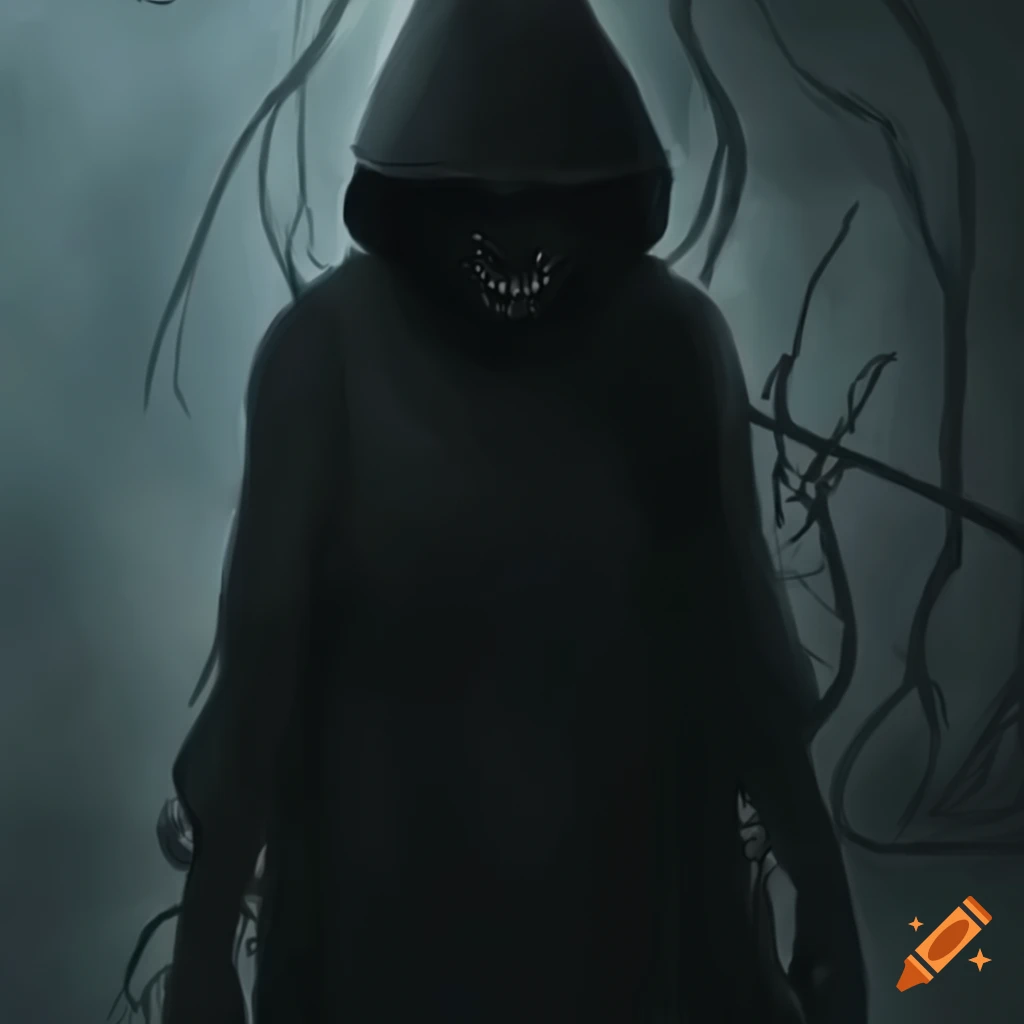 Depiction of a somber and mysterious character on Craiyon