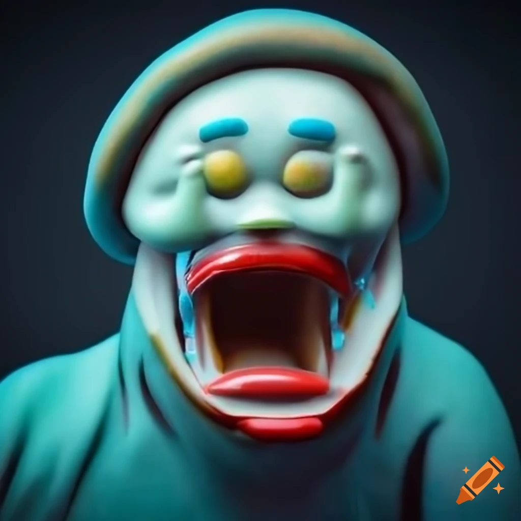 Latex rubber puppet crying in the midnight