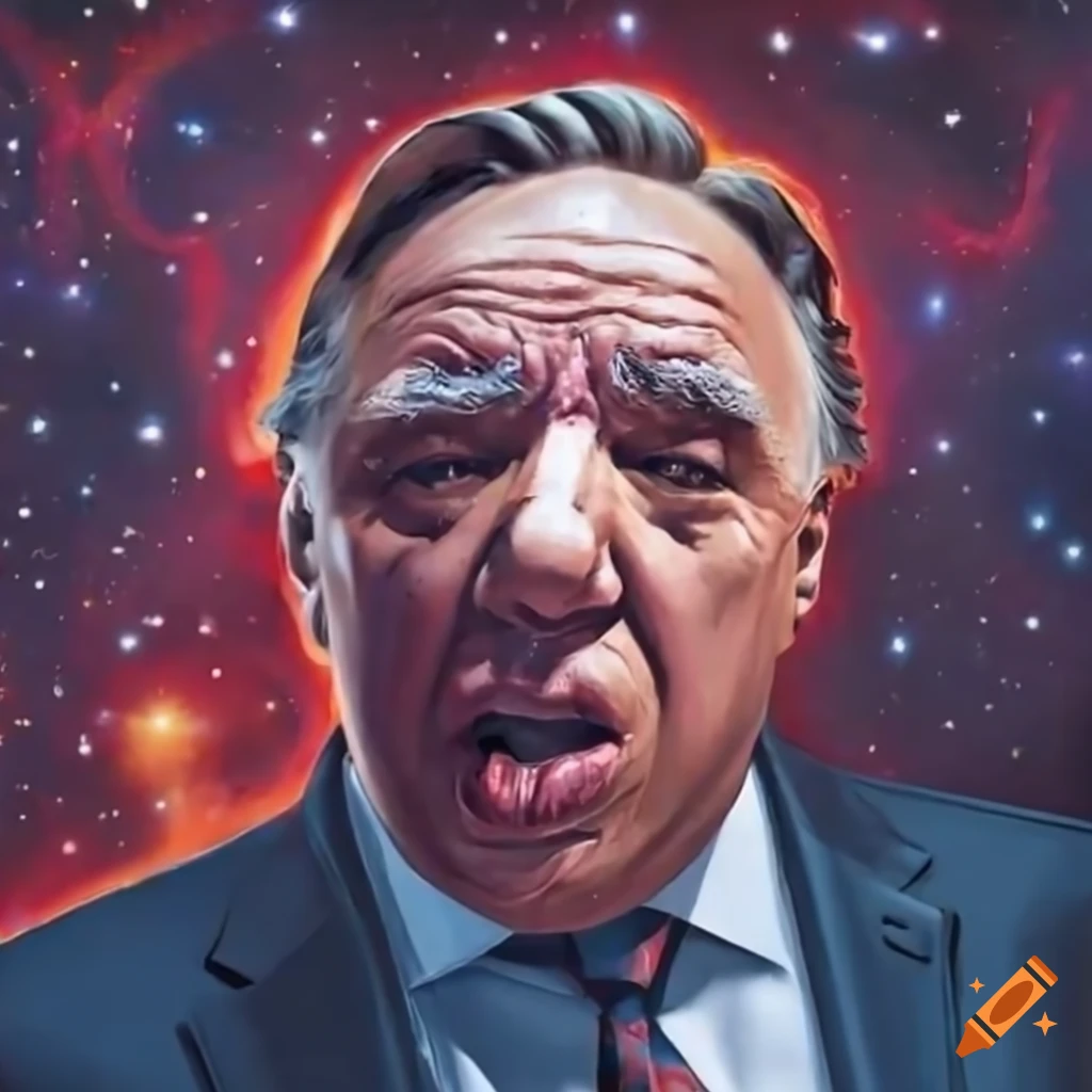 François legault eating poutine with dramatic lighting in front of a ...