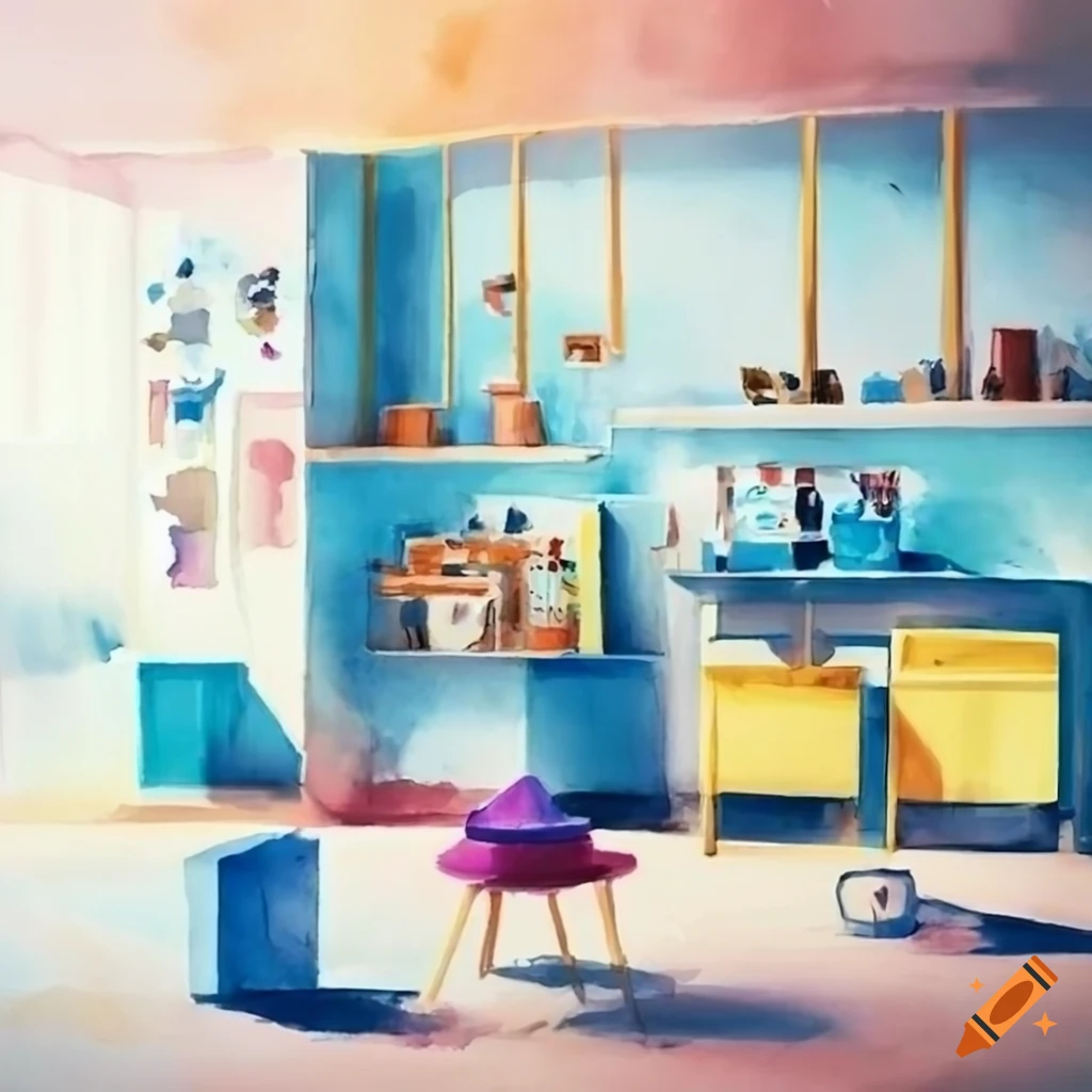 Watercolor painting of an ikea store on Craiyon