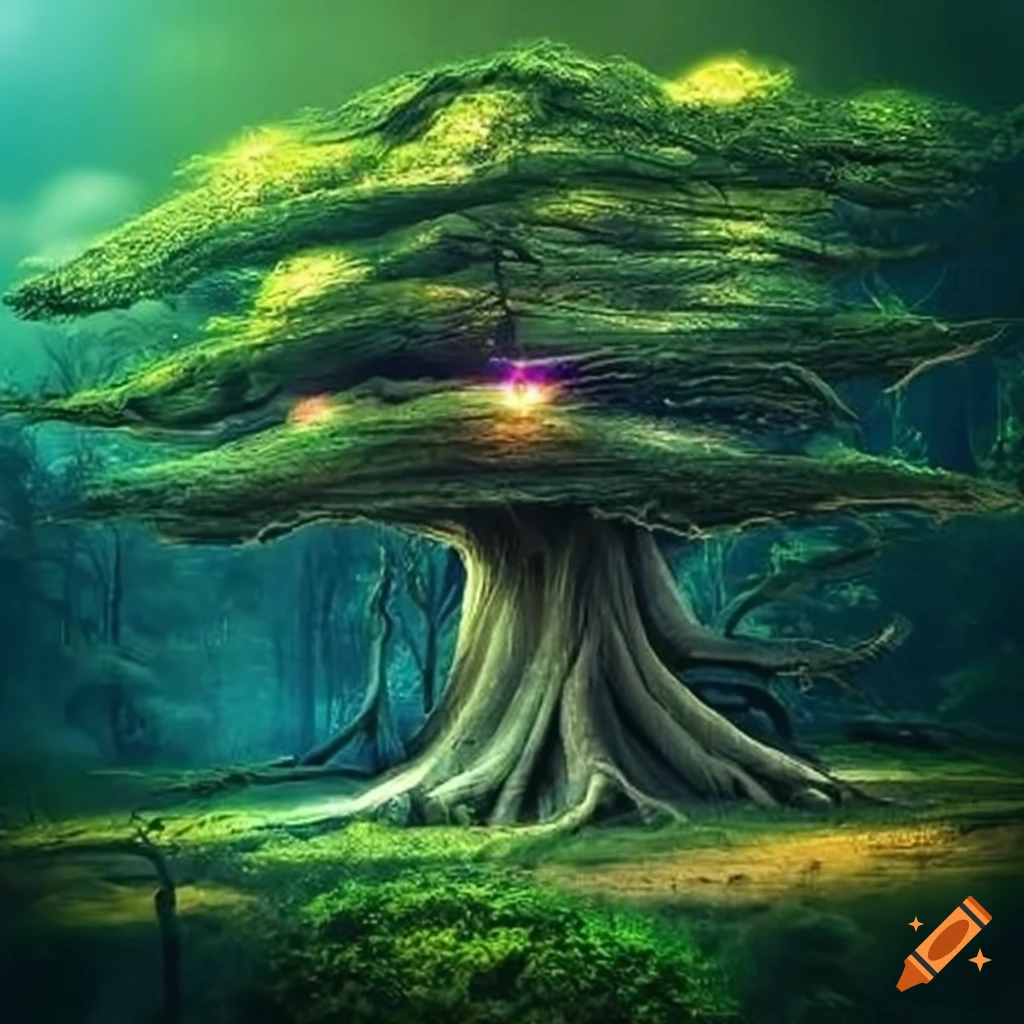 Enchanted tree at the edge of whispering woods
