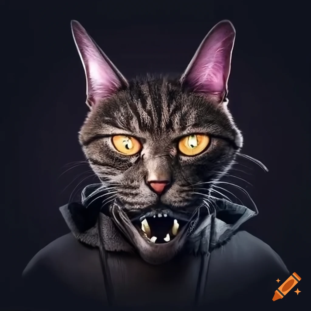 Fierce cat holding a weapon