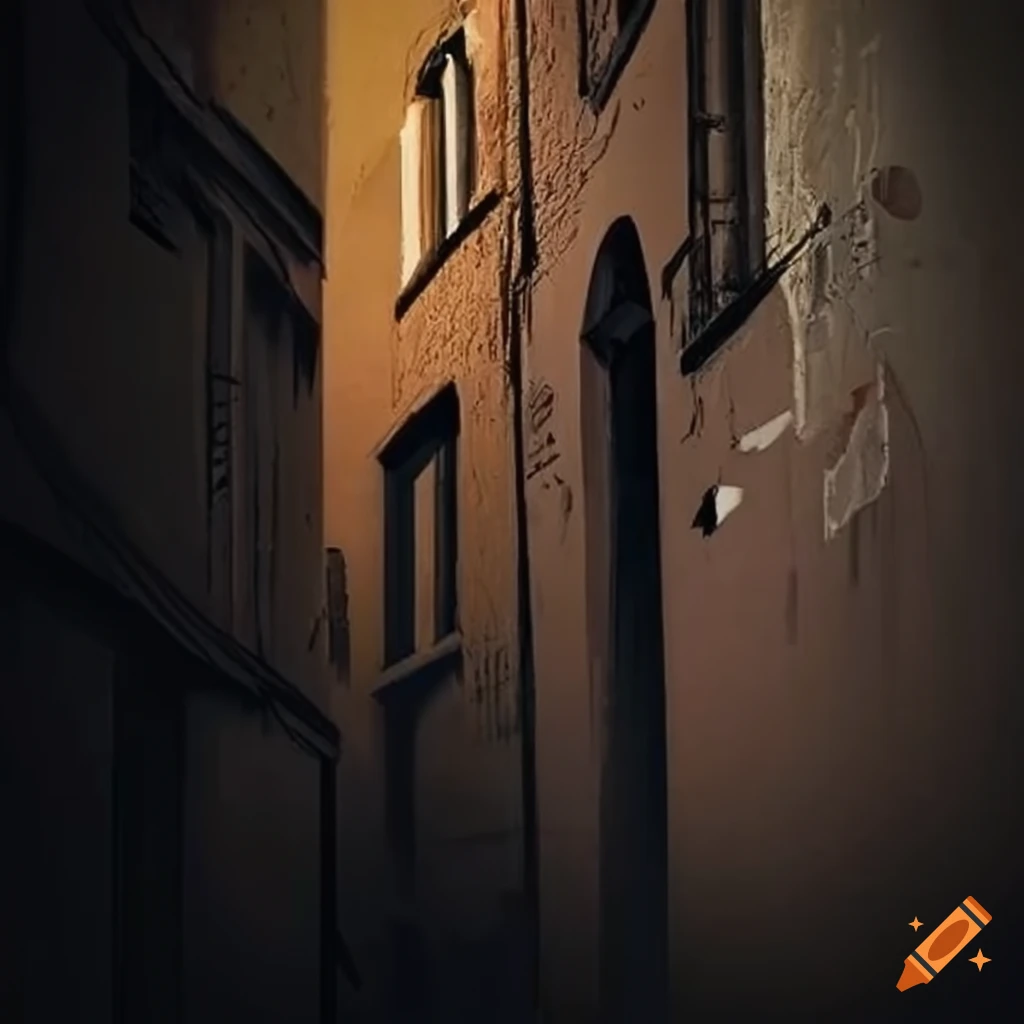 Mural on a building in a dark alley in comic book style