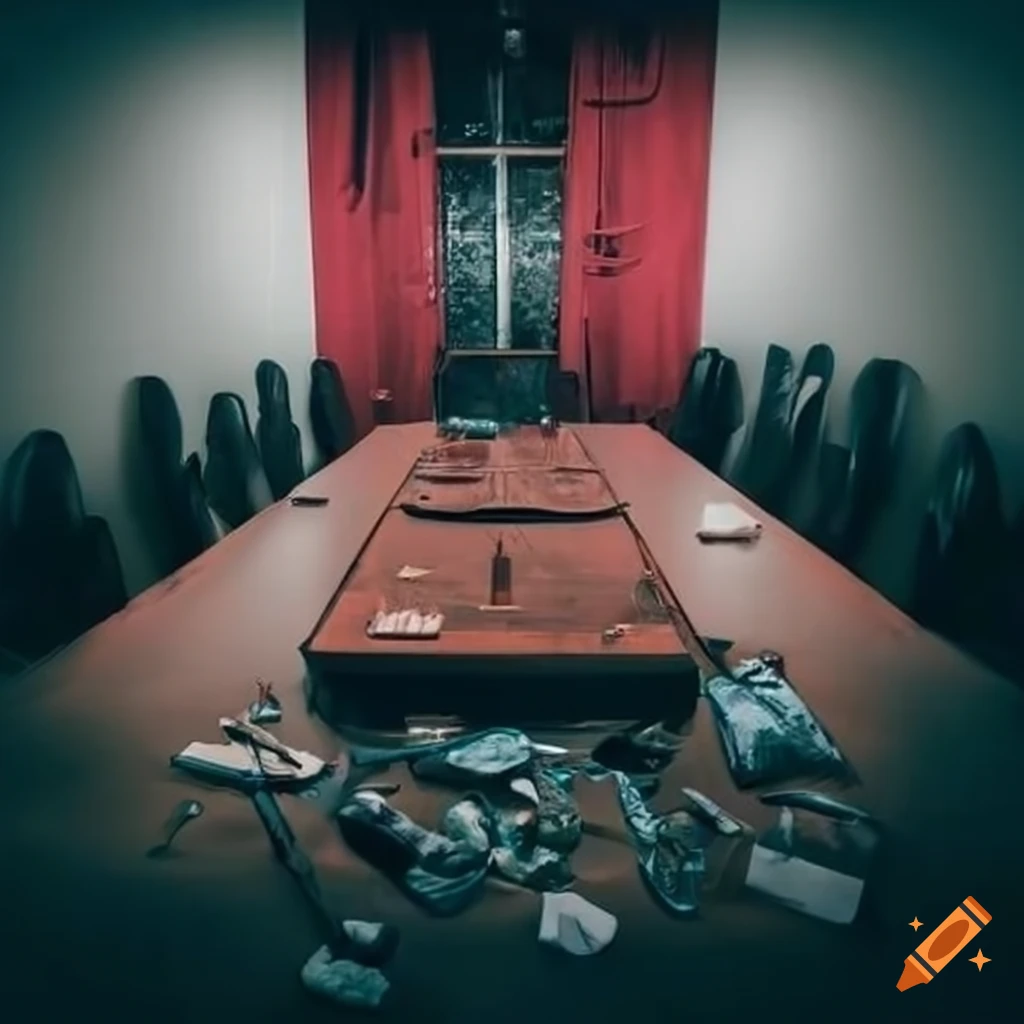 Cluttered conference room with messy equipment