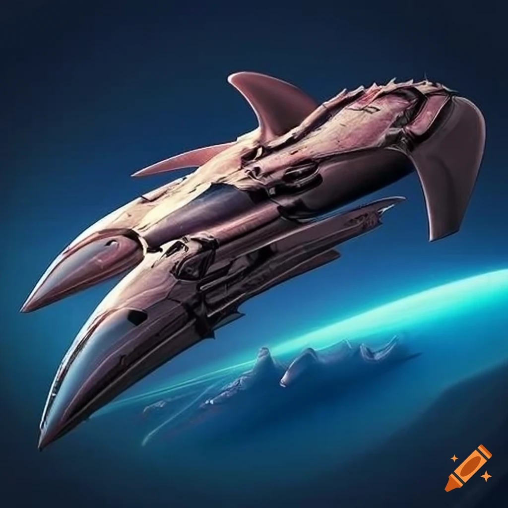 Spaceship with two fins and double alien design