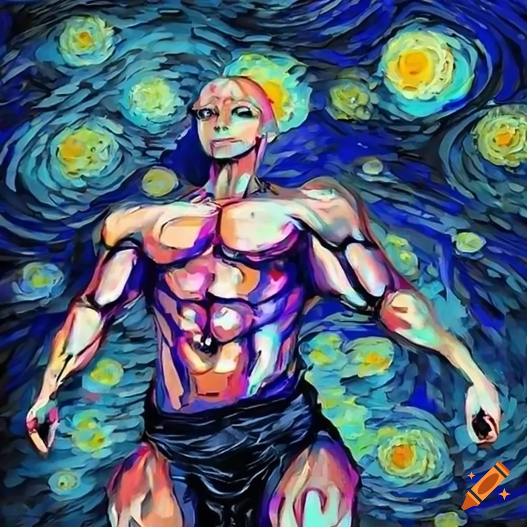 Starry night with a bodybuilder