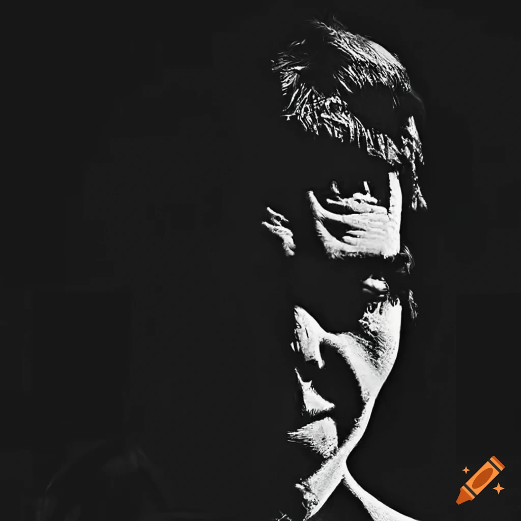 Vhs style black and white man with glitched analog horror face