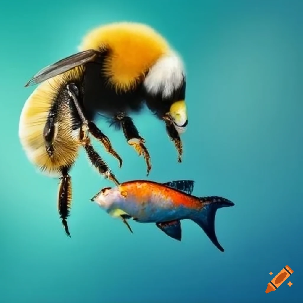 Bumble bee and fish holding hands on Craiyon