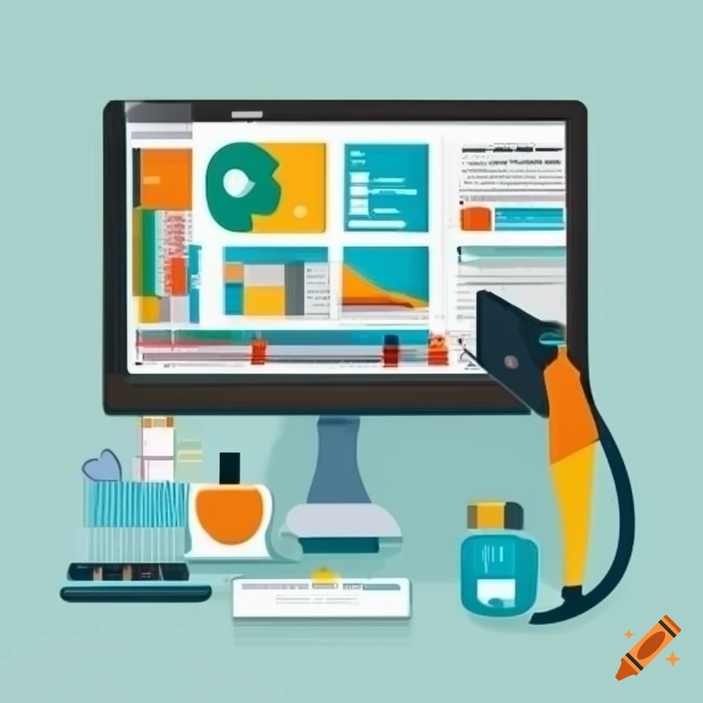 Website optimization graphic with keyword research tools on Craiyon