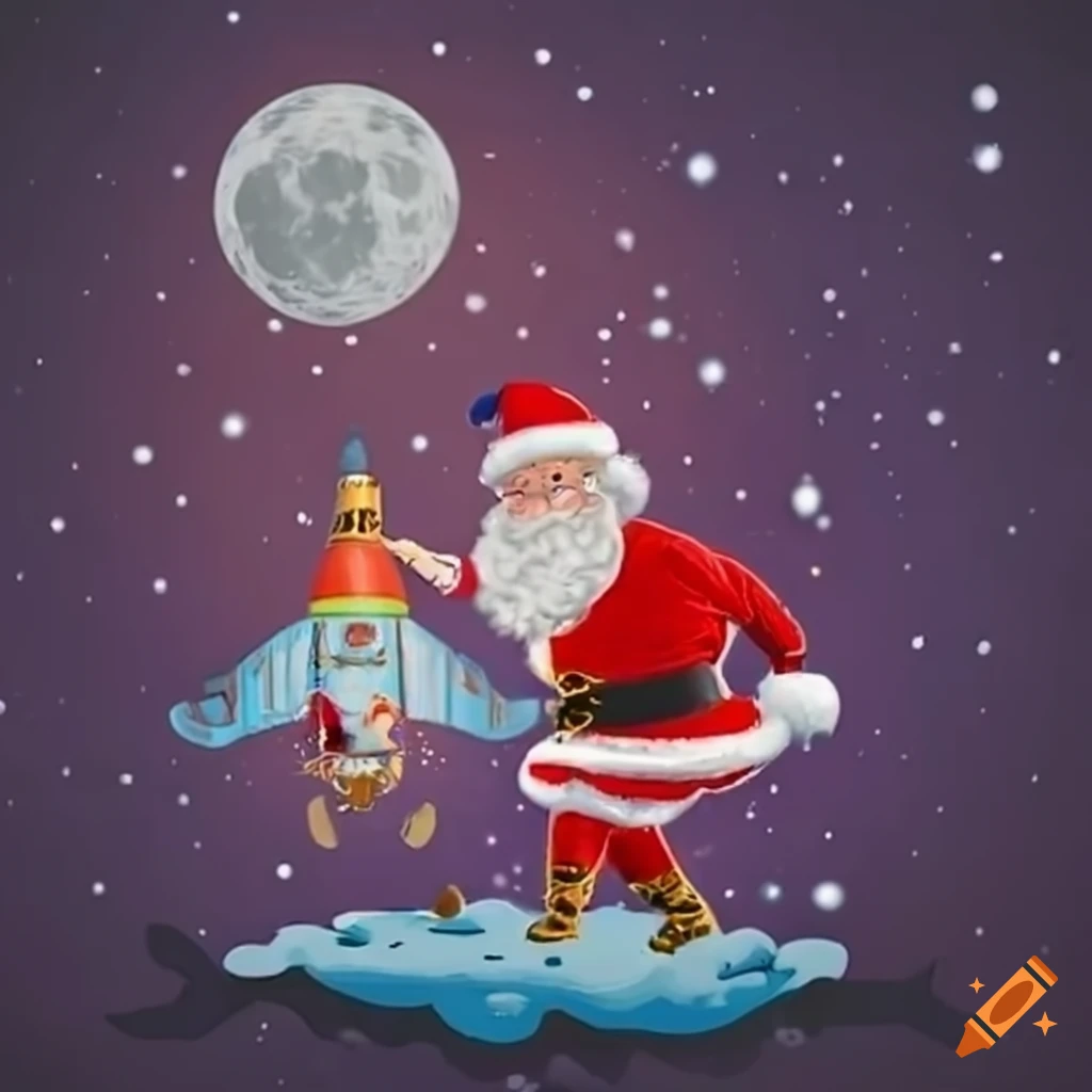 Santa riding a rocket to the moon on Craiyon