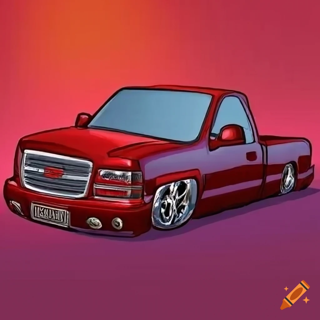 Cartoon drawing of a lowered 2003 single cab GMC with round fog lights ...