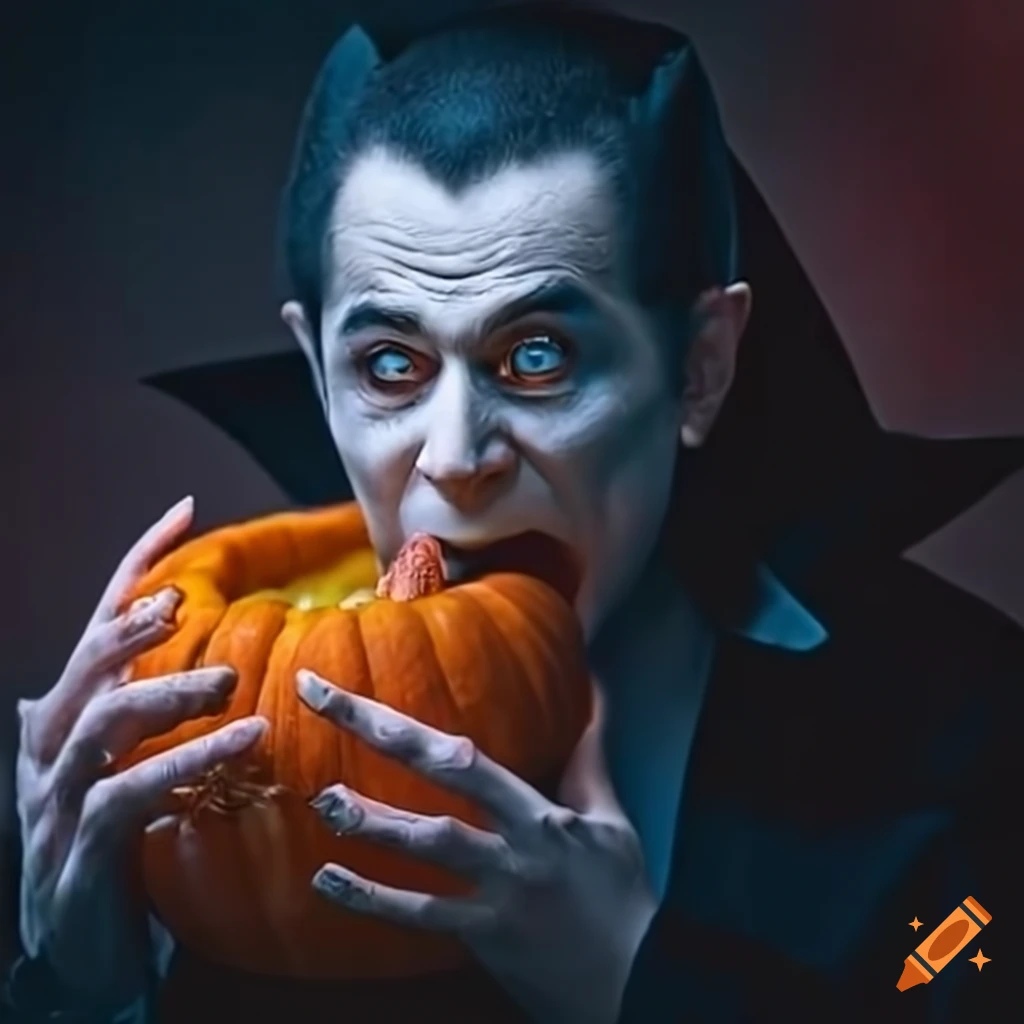 Dracula eating a pumpkin