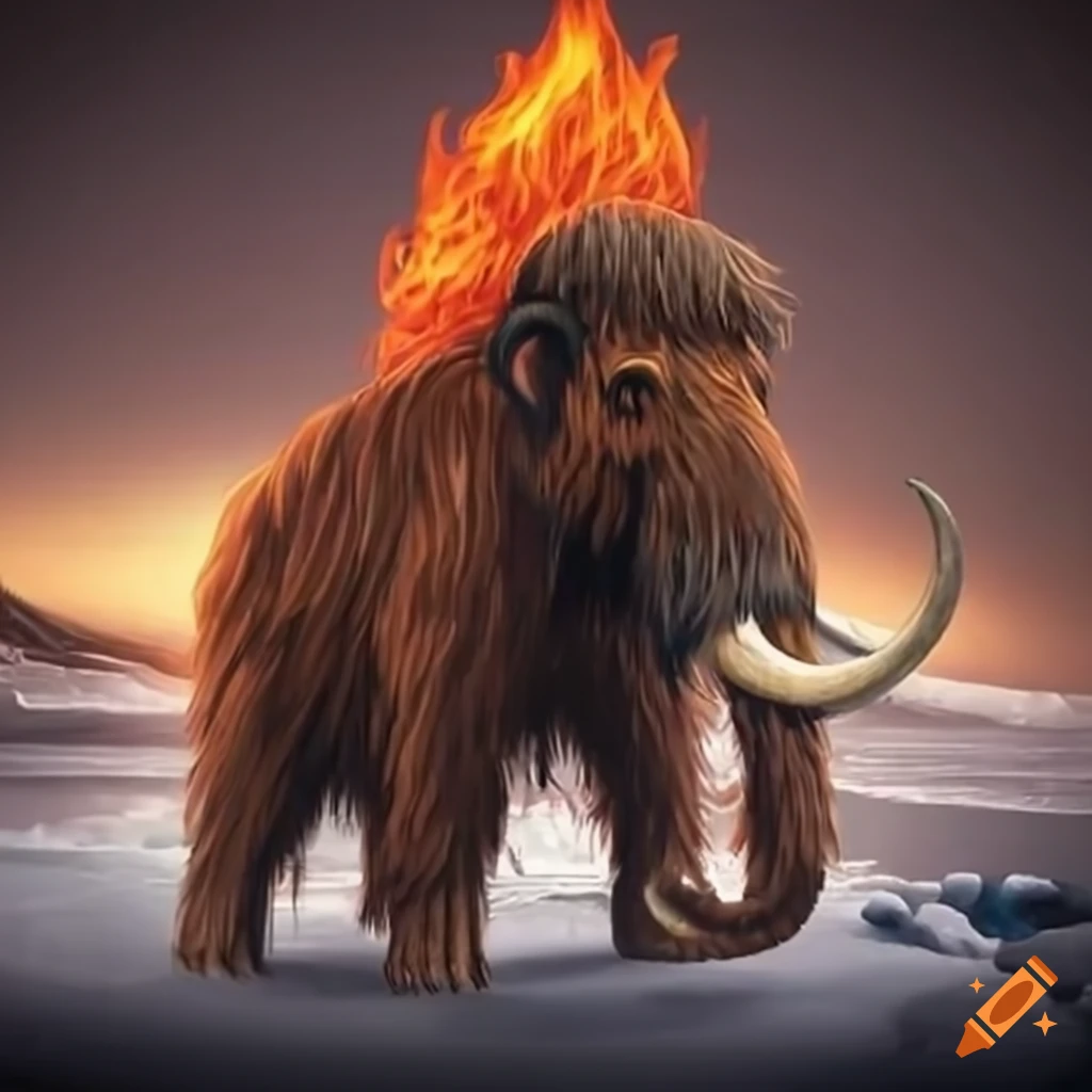 Woolly mammoth in a fire and ice setting