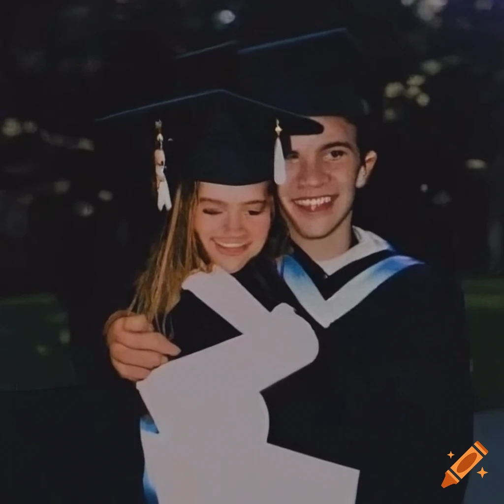 Girl hugging dad at university graduation in nostalgic 90s polaroid ...