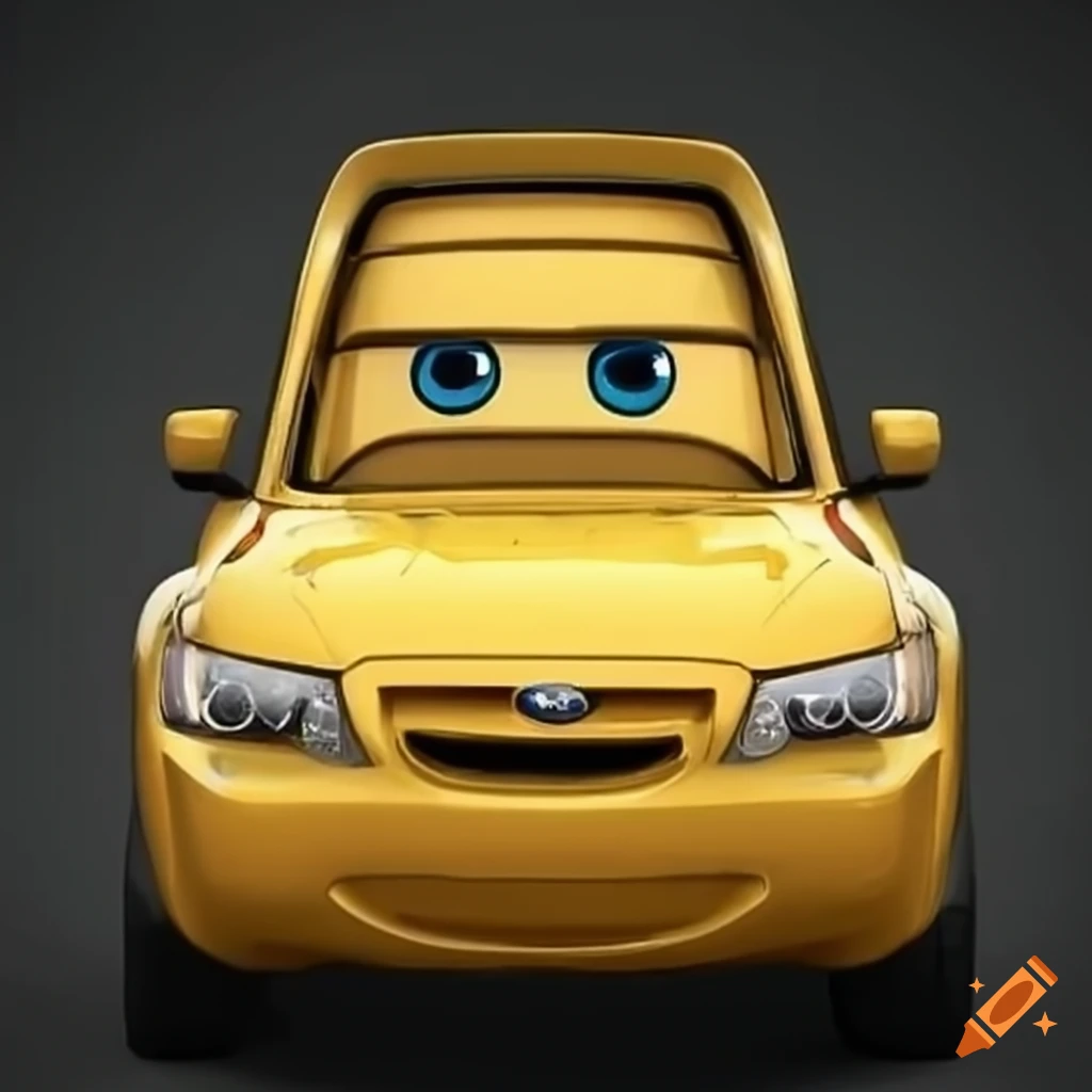 Sally from cars depicted as a yellow subaru