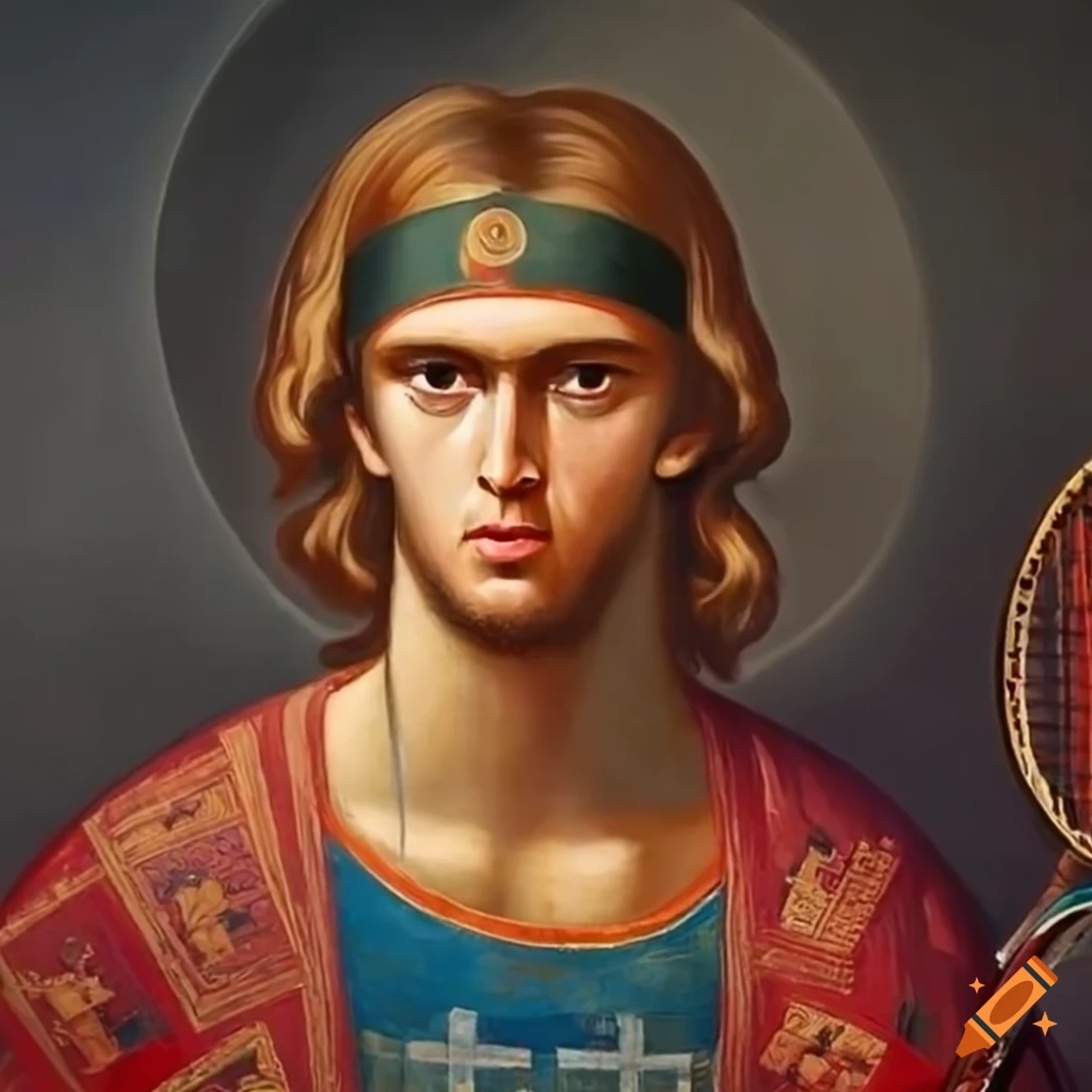 Andrey Rublev ATP with a tennis racquet in the style of Russian ...