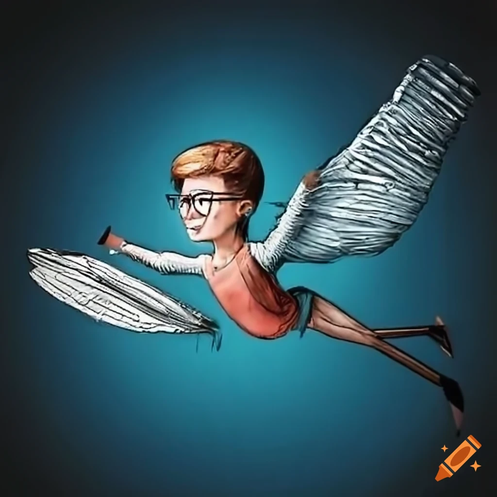 College student flying in the sky