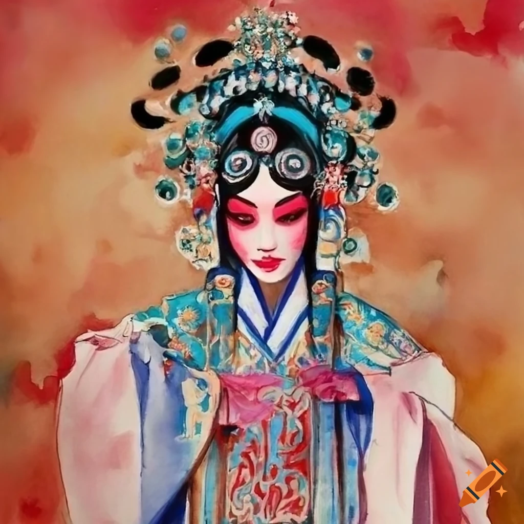 Peking opera portrayed in artistic watercolor style