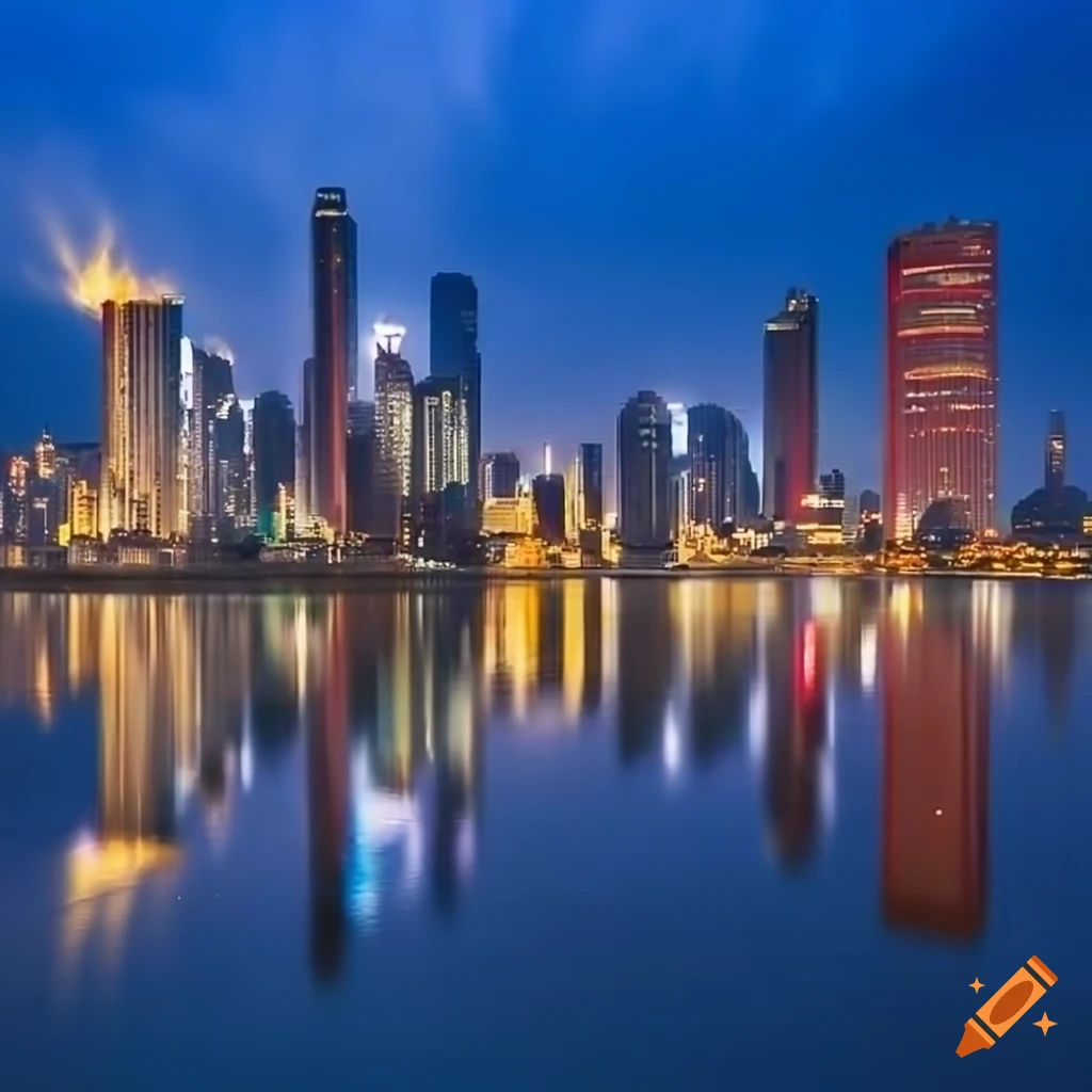 Beijing cityscape with river running through it