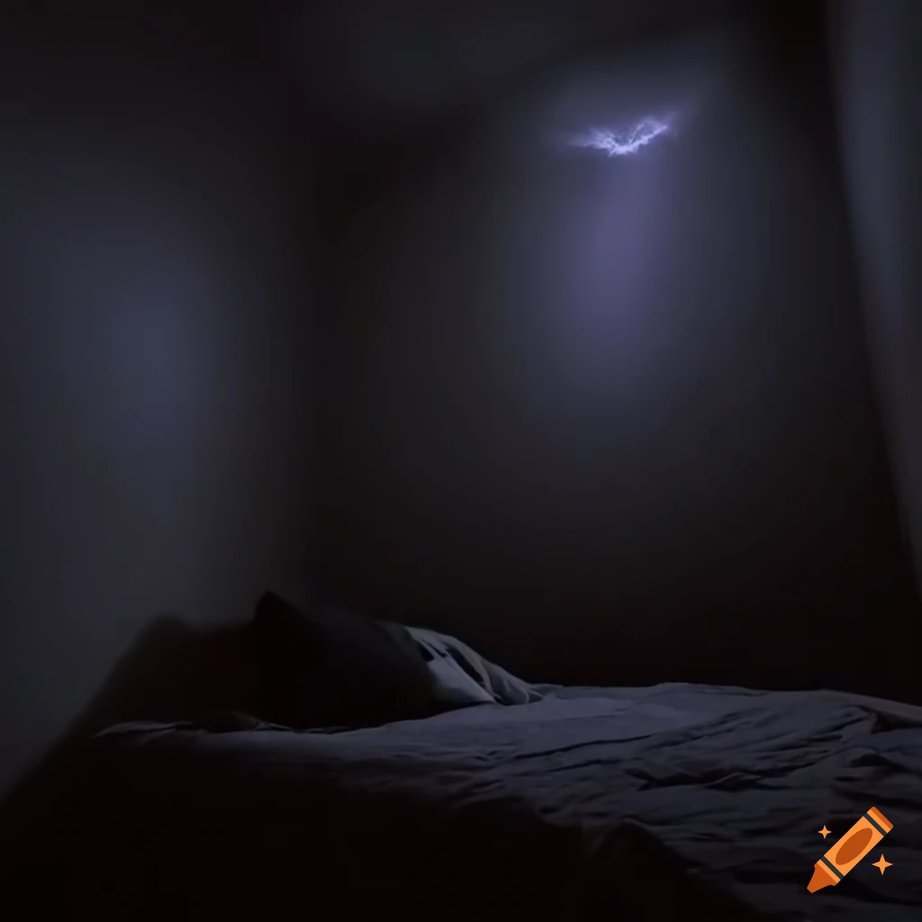 Liminal space bedroom at night with flash photography on Craiyon