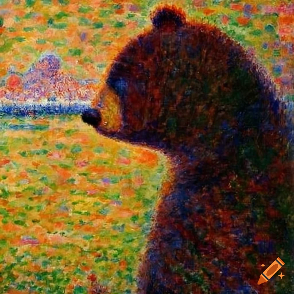 Bear art in the style of georges seurat