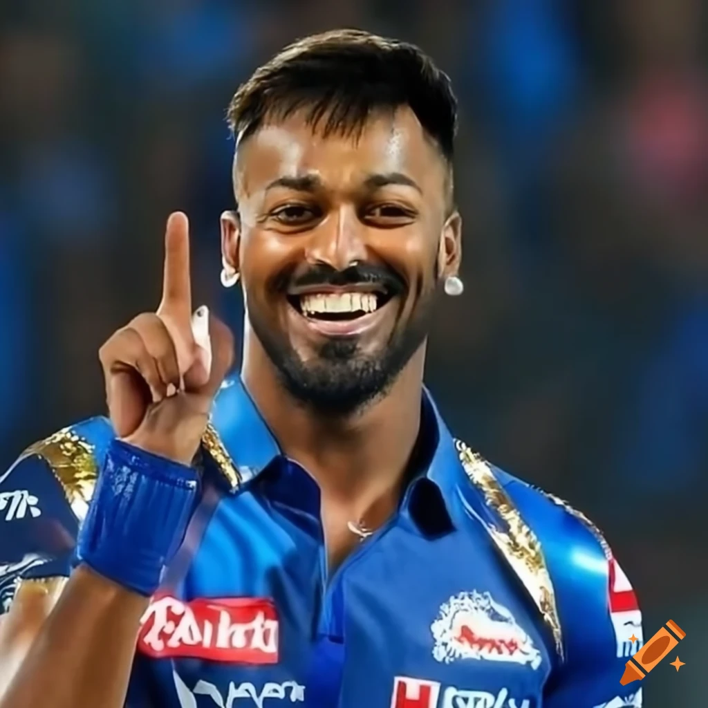 Smiling hardik pandya in mumbai indians cricket uniform on Craiyon